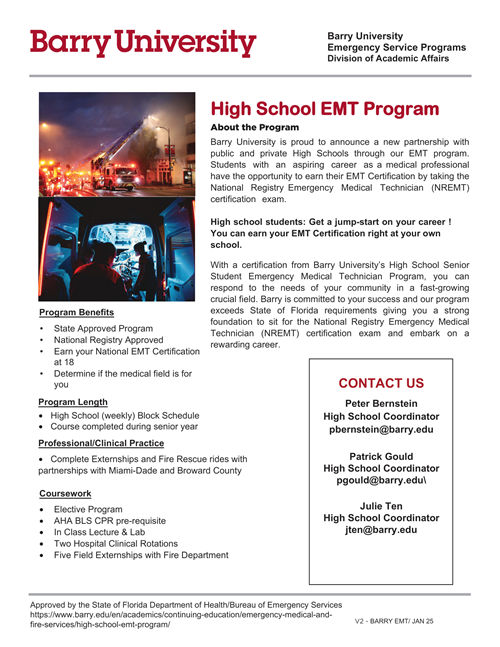New Course Alert: Barry University EMT class offered next year to ...
